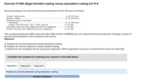 solved exercise 11 16a algo variable costing versus