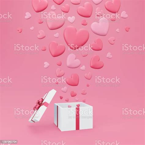 발렌타인 데이 사랑 컨셉 배경 화려한 하트 모양부동 하트 색종이가 있는 3d 오픈 기프트 박스 2월에 대한 스톡 사진 및 기타 이미지 Istock