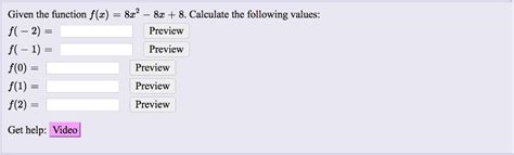 solved given the function f x 8x2 8x 8 calculate the