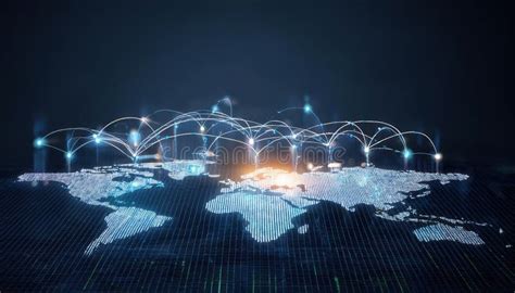 Illuminated World Map Featuring Bright Lines And Dots Connecting Cities In A Modern Global
