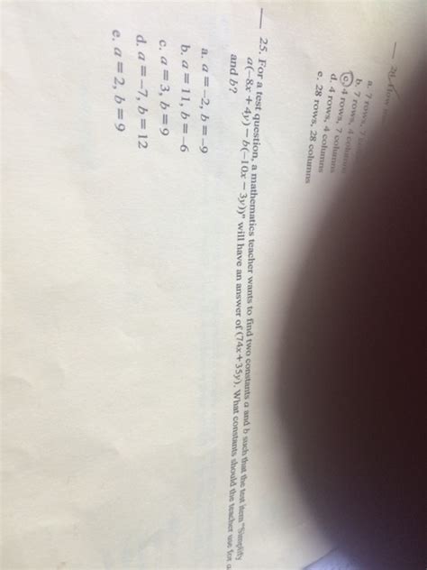 Solved 4 Rows 7 Columns D 4 Rows 4 E 28 Rows 28 Columns Chegg Com