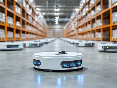 Autonomous Robots Navigate A Warehouse Showcasing Automation And