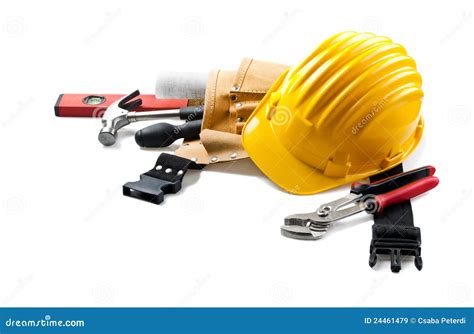 Isolated Hard Hat With Tools And Blueprint On Whit Stock Image Image