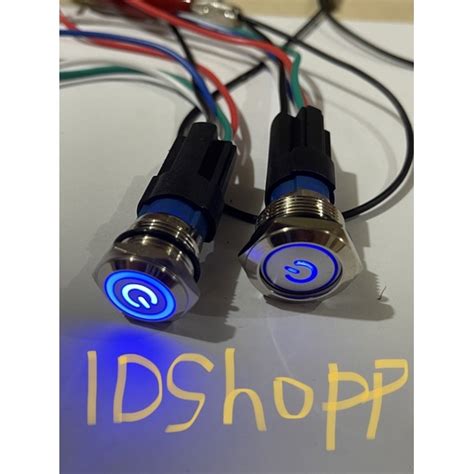 Jual Saklar LED Stainless Tombol On Off Push Button Metal Plus Soket Dan Kabel 16mm 19mm