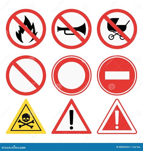 Prohibition Signs Set Industry Production Vector Yellow Red Warning