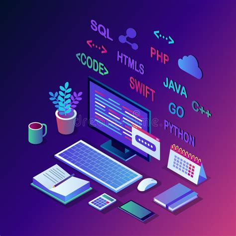 Software Development Programming Language Coding 3d Isometric Pc