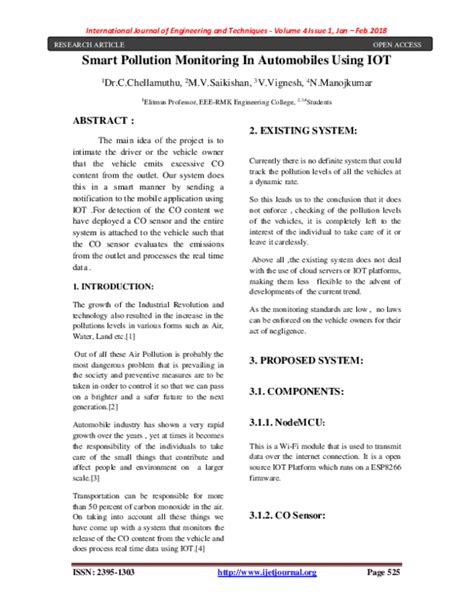 Pdf Smart Pollution Monitoring In Automobiles Using Iot