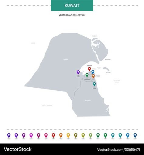 Kuwait Map With Location Pointer Marks Royalty Free Vector
