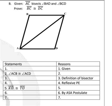Solved Given Overline AC Bisects BAD And BCD Prove Overline BC Overline DC Math