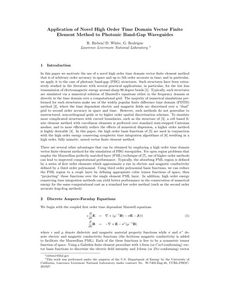 Pdf Application Of Novel High Order Time Domain Vector Finite Element Method To Photonic Band