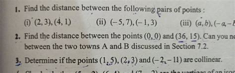 Find The Distance Between The Following Pairs Of Points I