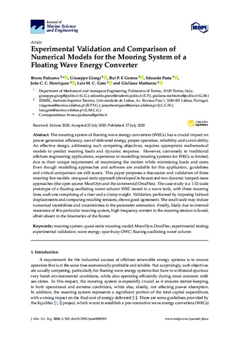 Pdf Experimental Validation And Comparison Of Numerical Models For The Mooring System Of A