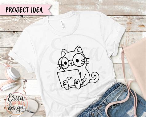 Nerd Cat SVG Cut File Funny Geek Cutting File Babe Nerd Cuttable Cat With Glasses Silhouette