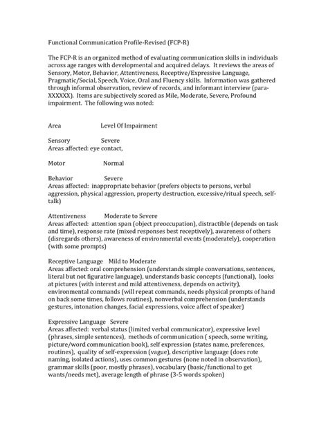 Fcp R Communication Skills Assessment Report