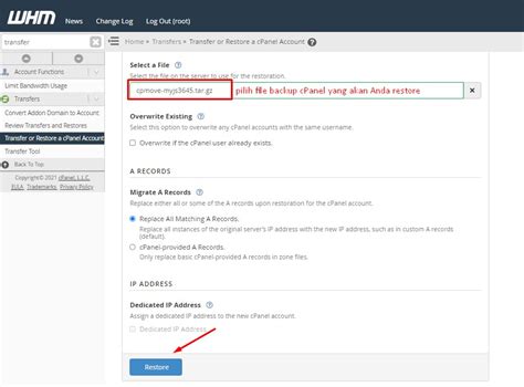 Cara Backup Dan Restore Akun Cpanel Dari Whm