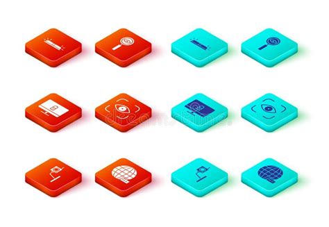 Set Security Camera Social Network Lock On Computer Monitor Eye Scan Magnifying Glass Search