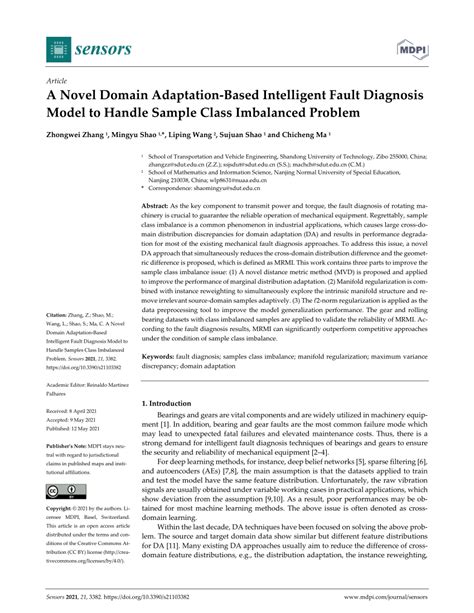 PDF A Novel Domain Adaptation Based Intelligent Fault Diagnosis Model To Handle Sample Class