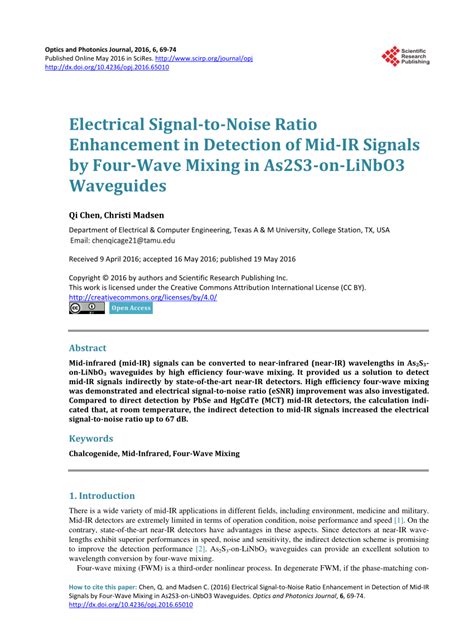 Pdf Electrical Signal To Noise Ratio Enhancement In Detection Of Mid Ir Signals By Four Wave
