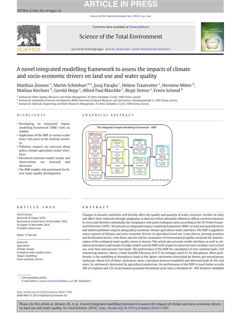 Pdf A Novel Integrated Modelling Framework To Assess The Impacts Of Climate And Socio Economic