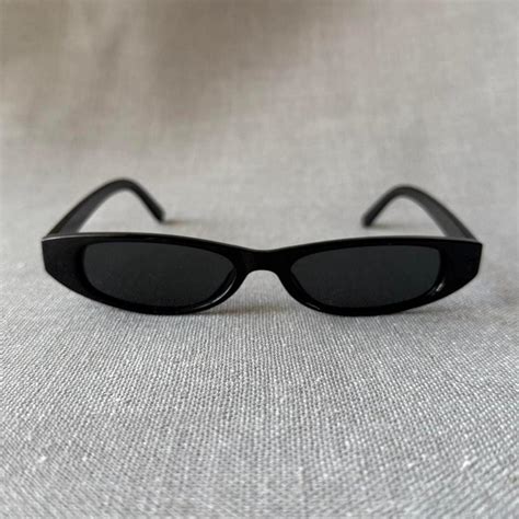 Skinny Thin Frame Sunglasses Casual Sleek Black Depop