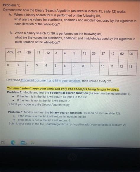 Solved Problem Demonstrate How The Binary Search Chegg