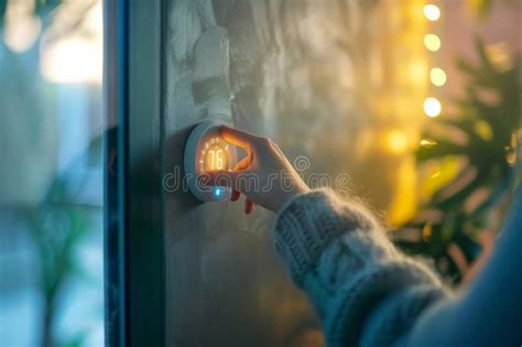 Hand Setting The Temperature On The Thermostat In Modern Home Generative Ai Stock Illustration