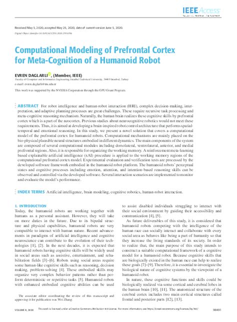 Pdf Computational Modeling Of Prefrontal Cortex For Meta Cognition Of