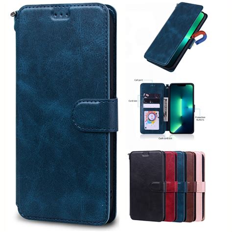 เคสโทรศัพท์หนัง ฝาพับ กันกระแทก พร้อมช่องใส่บัตร ขาตั้งวาง สไตล์เรโทร