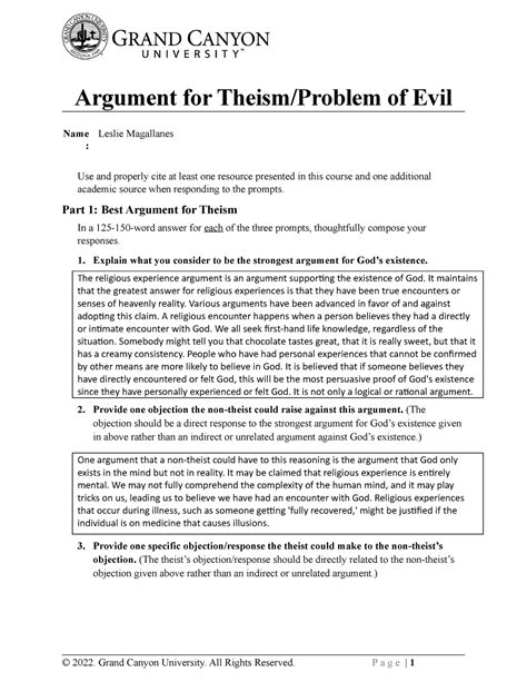 PHI 103 RS T3Argumentfor Theism Problemof Evil Argument For Theism Problem Of Evil Name