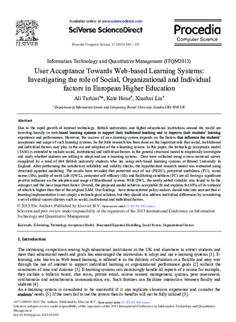user acceptance towards web based learning systems investigating the