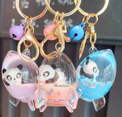 아크릴 로켓 팬더 액체 부동 열쇠 고리 만화 팬더 열쇠 매력 Quicksand 크리 에이 티브 표류 병 반지 Temu Republic Of Korea