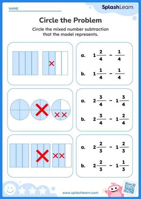 subtract mixed numbers using models worksheets free printable