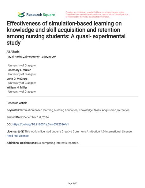 Pdf Effectiveness Of Simulation Based Learning On Knowledge And Skill Acquisition And