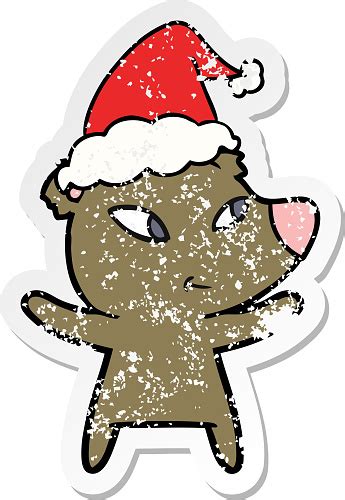 귀여운 손으로 그린 고민 스티커 산타 모자를 쓴 곰의 만화 0명에 대한 스톡 벡터 아트 및 기타 이미지 0명 곰 귀여운 Istock