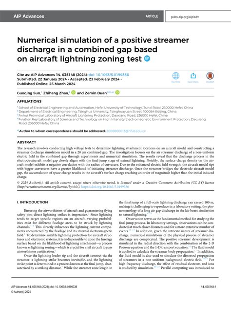 Pdf Numerical Simulation Of A Positive Streamer Discharge In A Combined Gap Based On Aircraft