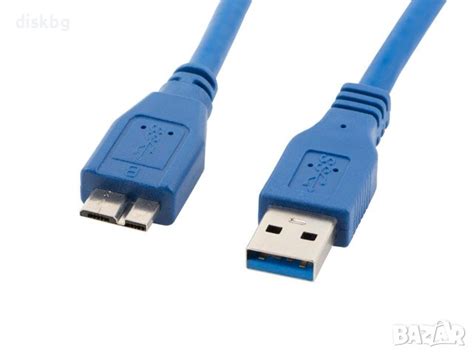 Нов кабел Usb 3 0 на Micro Usb B за преносим хард диск Hdd син 0 5 метра Sin в Кабели и