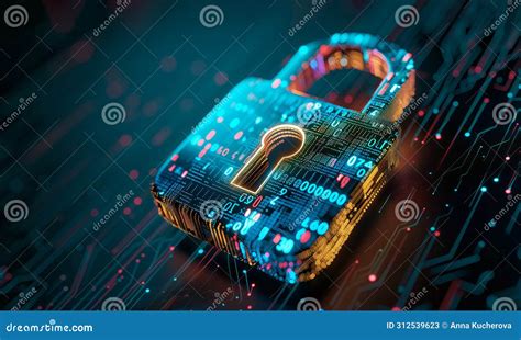 Digital Padlock In A Tunnel Of Blue Data Streams Royalty Free Stock