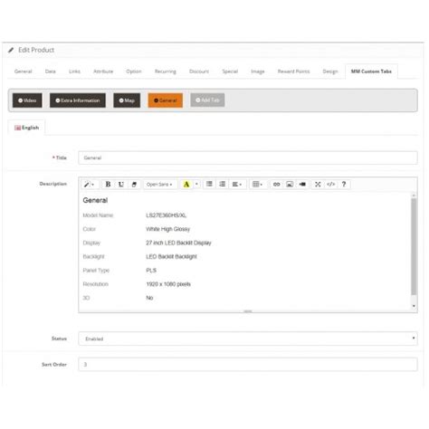 OpenCart Custom Product Tabs
