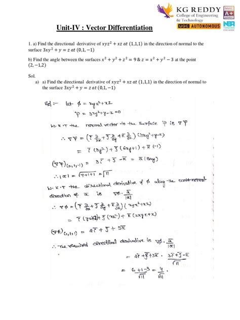 M2 Unit Iv Vector Differentiation Pdf Divergence Derivative