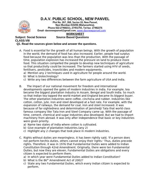 Source Based Questions Viii 24 25 Pdf Agriculture