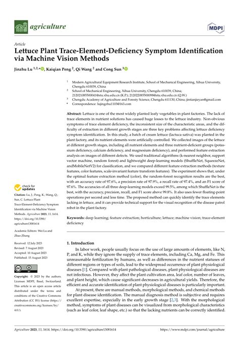 Pdf Lettuce Plant Trace Element Deficiency Symptom Identification Via Machine Vision Methods