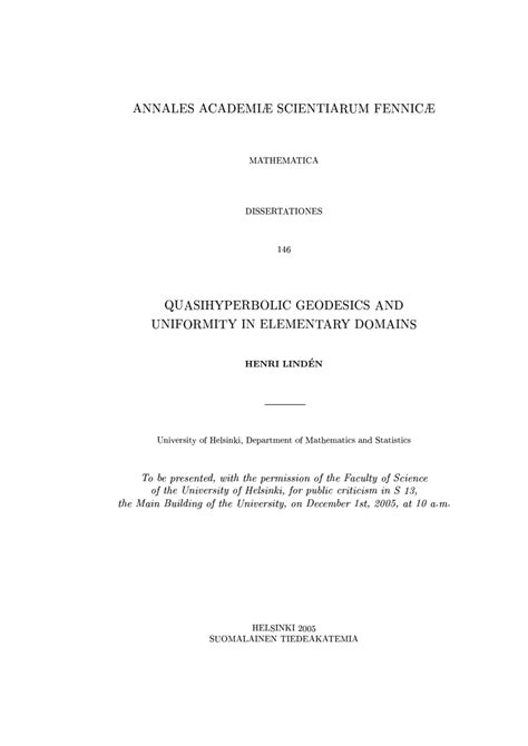 Pdf Quasihyperbolic Geodesics And Uniformity In Elementary Domains