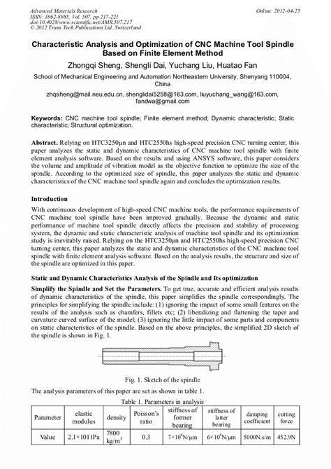 Characteristic Analysis And Optimization Of Cnc Machine Tool Spindle