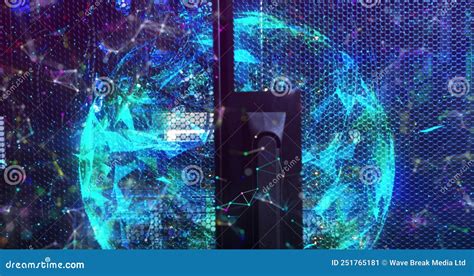 Animation Of Moving Shapes And Globe Over Server Room Stock Video