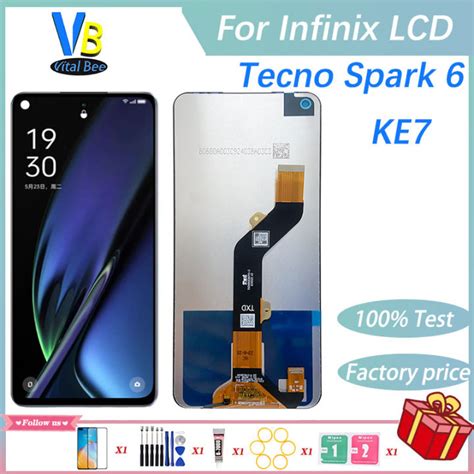 Lcd For Tecno Spark 6 Lcd Display Touch Screen Digitizer Assembly Ke7 Replacement No Dead Pixel