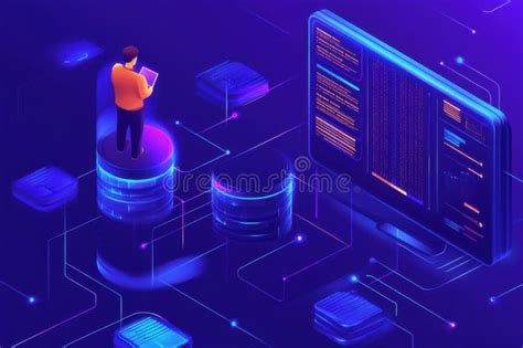 Programmer Managing Data Flow In Complex Network Infrastructure Stock Illustration