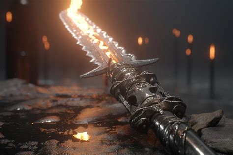 Premium Ai Image A Sword With A Flame On It