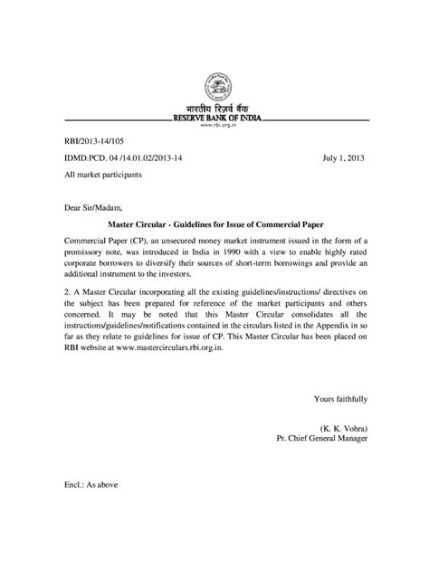 Master Circular Guidelines For Issue Of Commercial Paper Fill Out