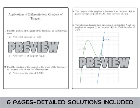 applications of differentiation gradient of tangent worksheet with