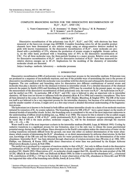 Pdf Complete Branching Ratios For The Dissociative Recombination Of H2o H3o And Ch3